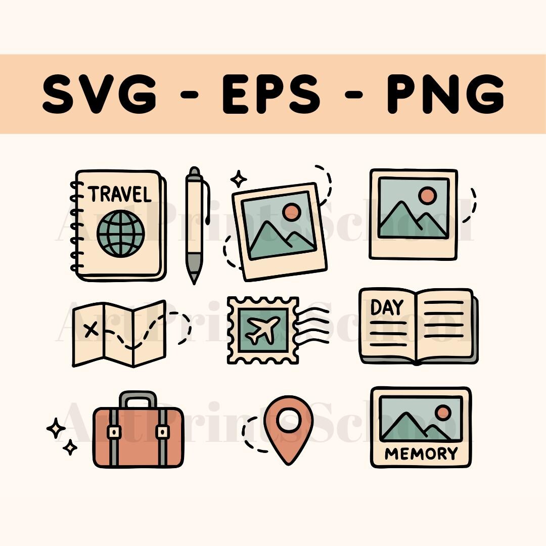 Travel Journaling Svg Clipart Set | SVG, EPS, PNG Files | Vintage ...
