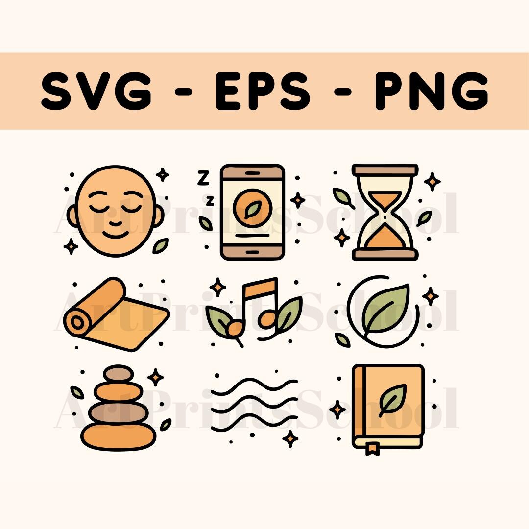 Mindfulness Svg Clipart Set | SVG, EPS, PNG Files | Warm Doodle Style ...