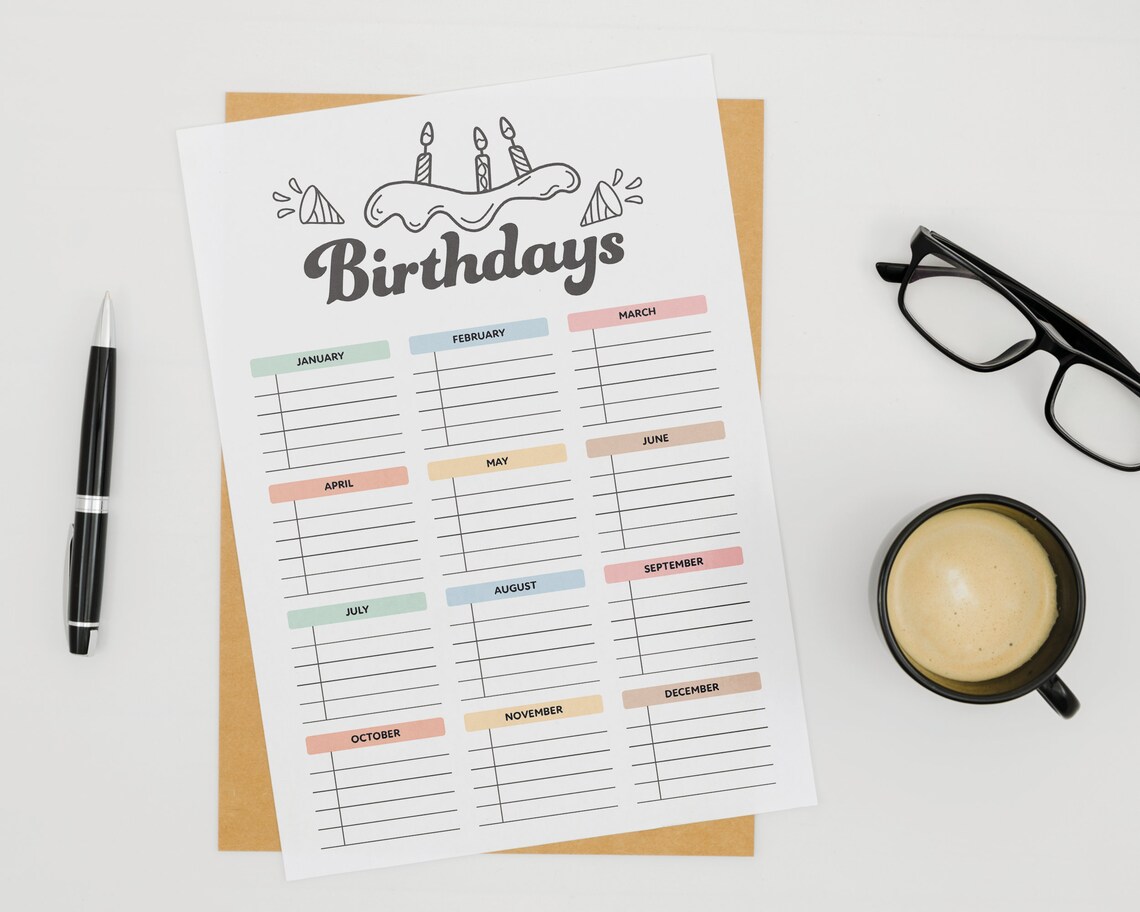 Printable Birthday Tracker: Editable PDF Chart (A4, A5, Letter) - Etsy