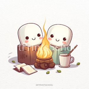 Cute Kawaii Marshmallow Clipart Bundle | Marshmallow PNG | Kawaii ...