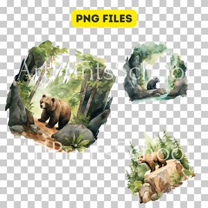 Forest Cave Bears Clipart - 15 Watercolor High Quality PNG, Planners ...