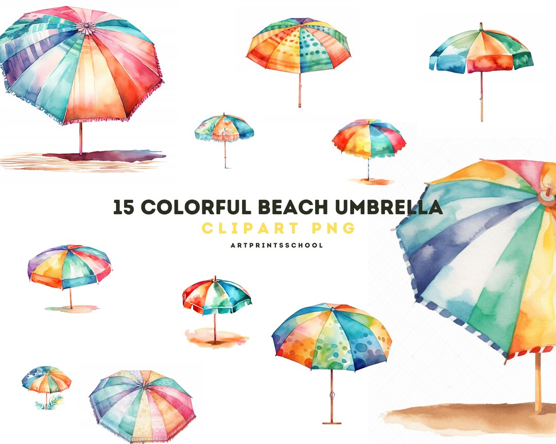 Watercolor Beach Umbrella Clipart: Coastal PNG Graphics (commercial Use ...