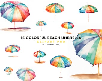 Beach Umbrella Watercolor Clip Art Summer Beach Umbrella Clip Art Beach ...