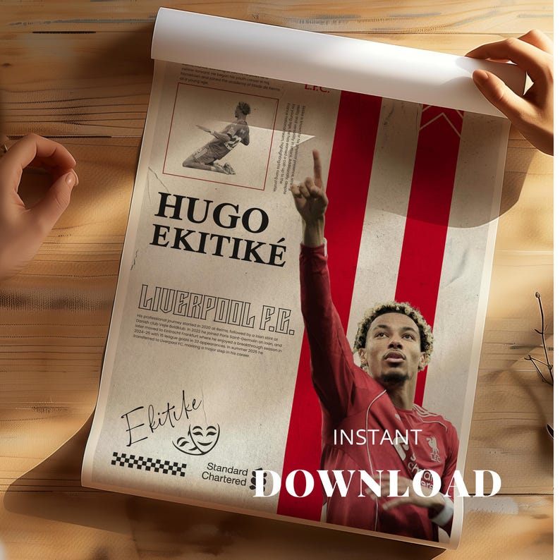 Hugo Ekitike Poster – Liverpool Inspired Soccer Wall Art, Printable Digital Football Decor - Etsy