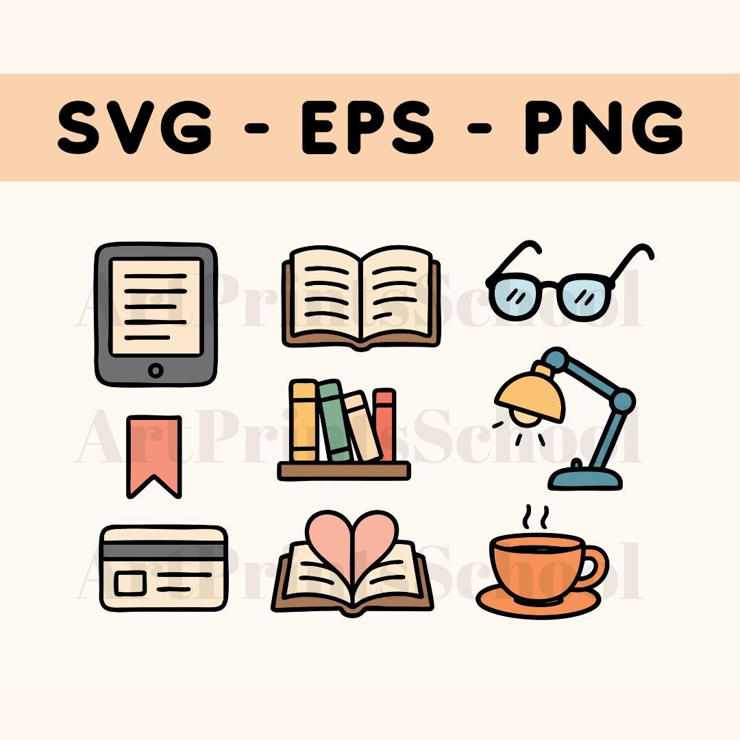 Reading Clipart Set: Doodle Book Graphics (SVG, EPS, PNG) - Etsy