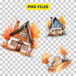 Quirky Autumn Houses Clipart, 15 Watercolor High Quality PNG, Memory ...
