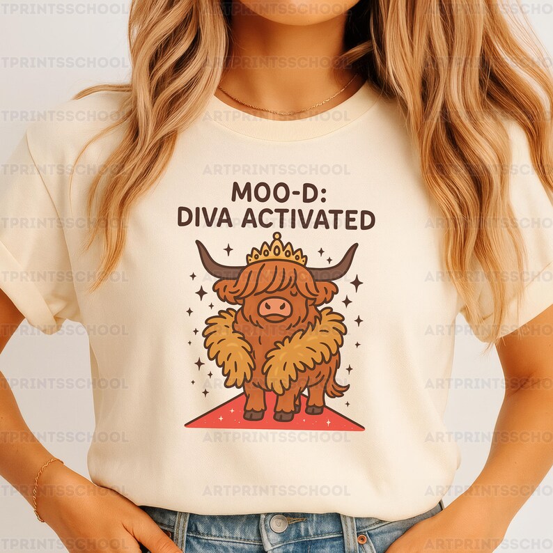 Glam Highland Cow PNG: Diva Tiara & Boa (digital Download) - Etsy