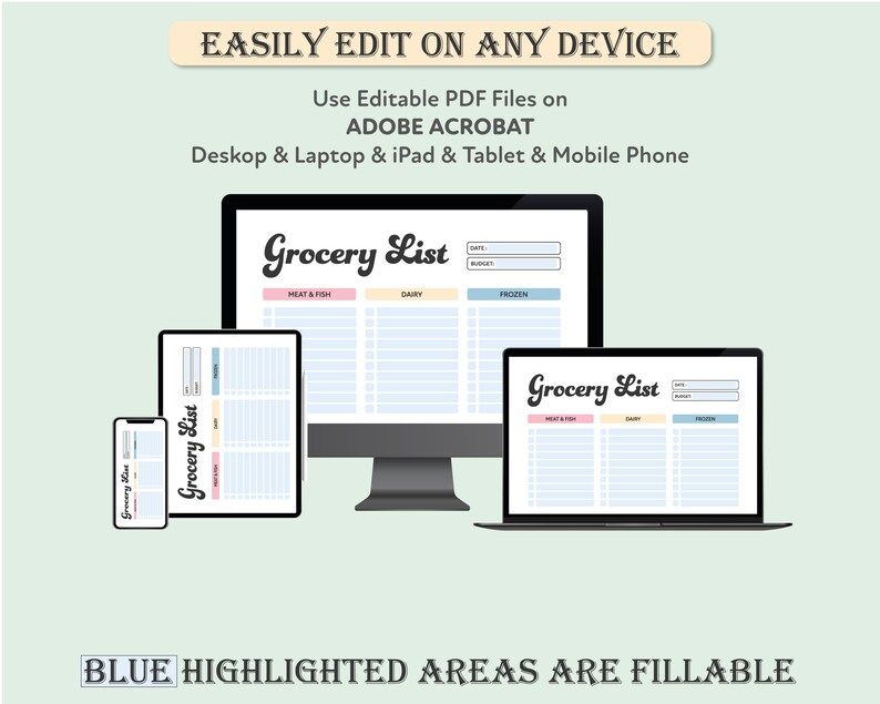 Editable Weekly Meal Planner and Grocery List Printable & - Etsy