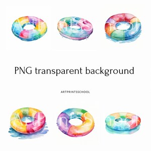 Watercolor Colorful Pool Float Clipart, Summer Clipart, Pool Party ...
