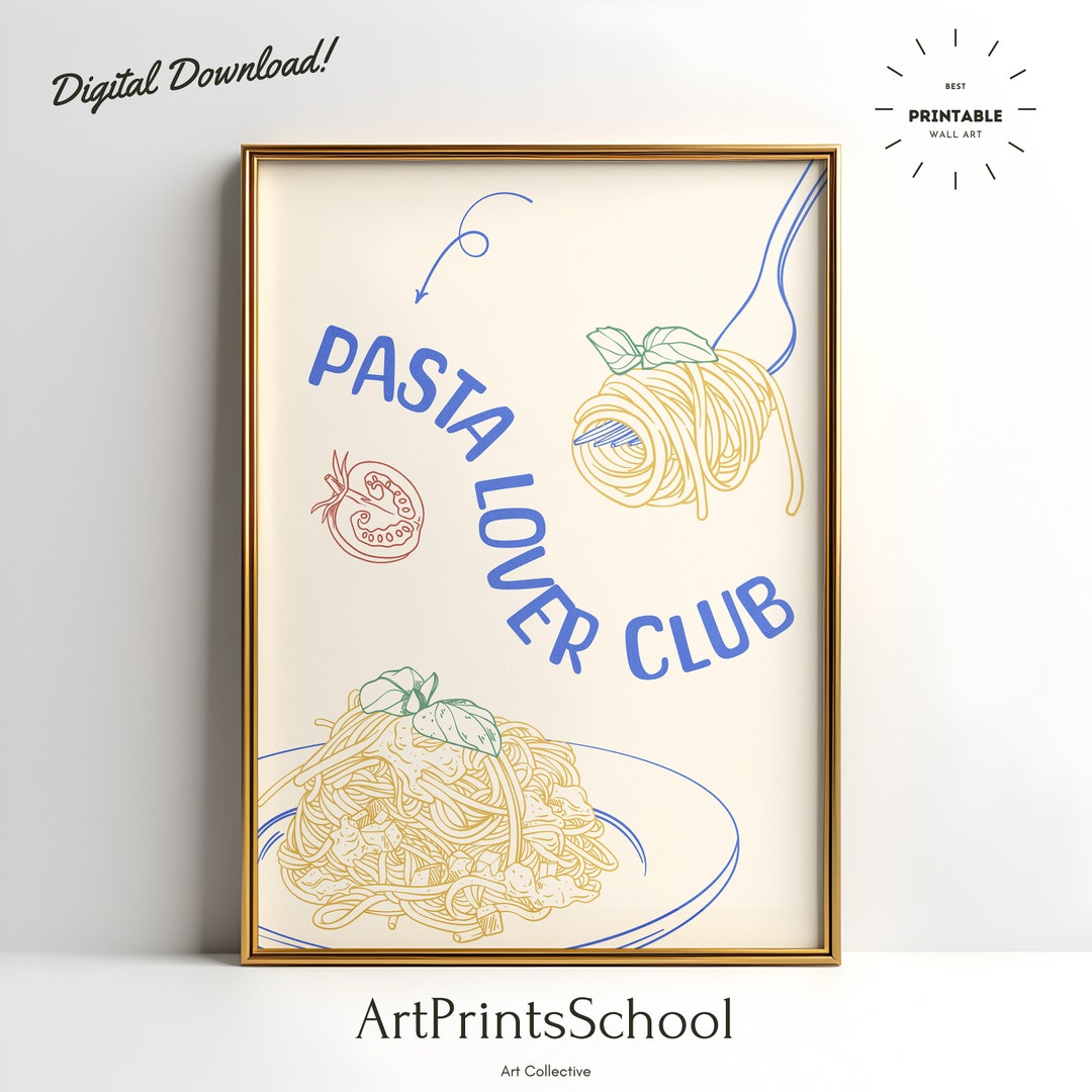Pasta Lover Club Print: Retro Italian Kitchen Poster (digital Download ...