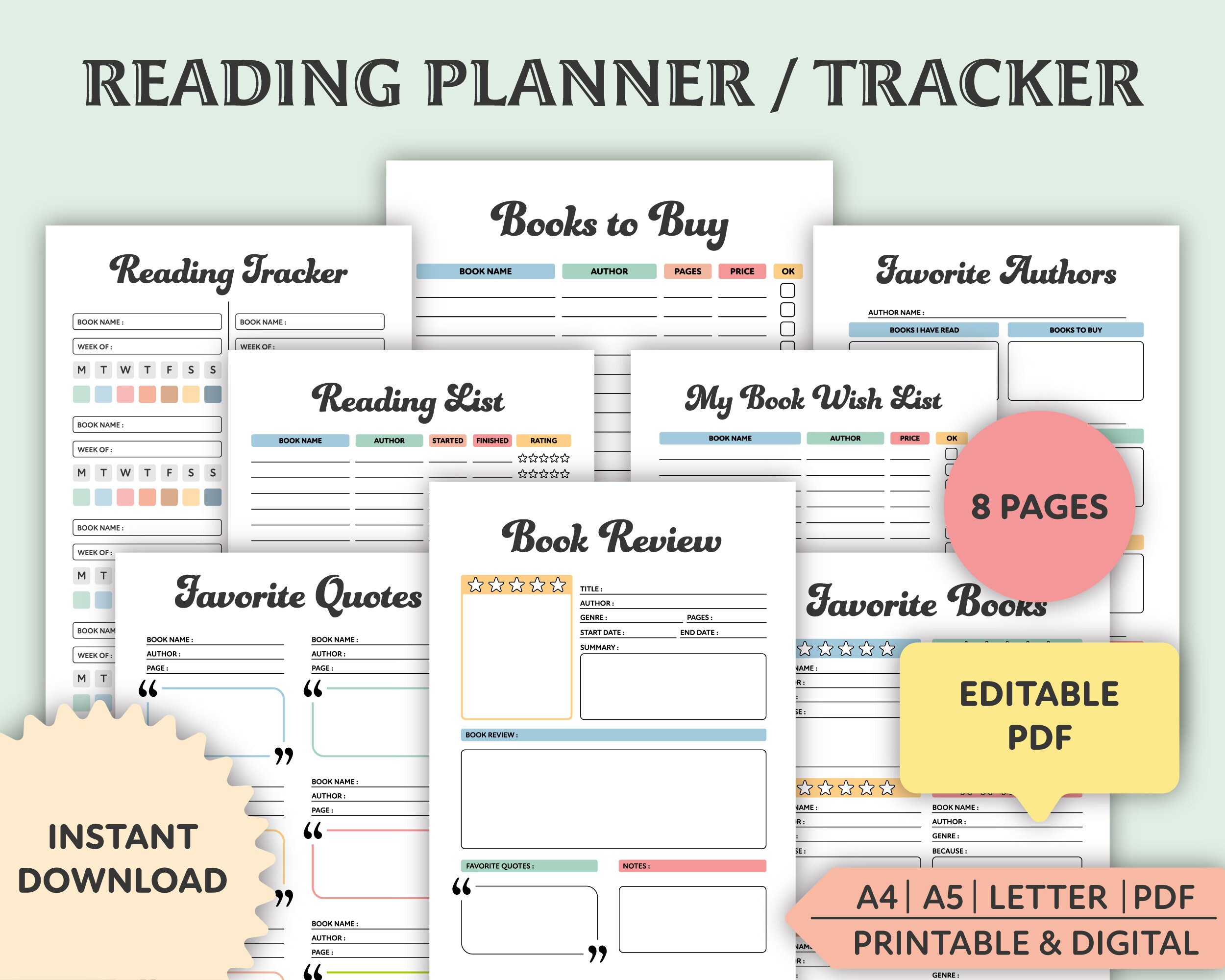Editable Reading Journal Printable Reading Planner Reading - Etsy