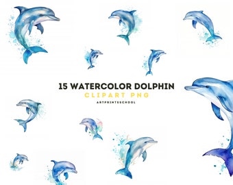Dolphin Art, Watercolor Dolphin Clipart, Watercolor Dolphins, Dolphin ...