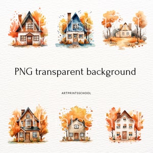 Quirky Autumn Houses Clipart, 15 Watercolor High Quality PNG, Memory ...