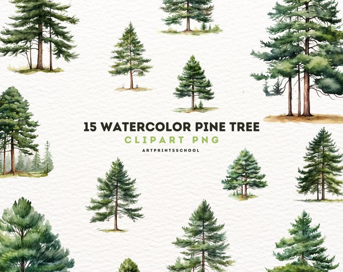 13 Pine Tree Forest Clipart, Watercolor Forest Clip Art, Printable High ...
