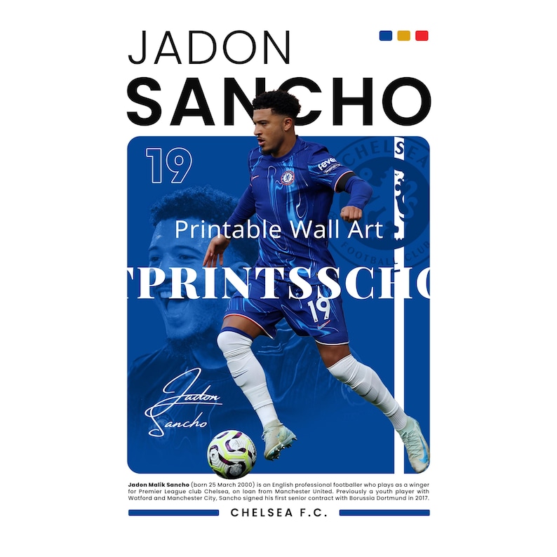 Jadon Sancho Chelsea FC Poster: Football Wall Art (digital Download) - Etsy
