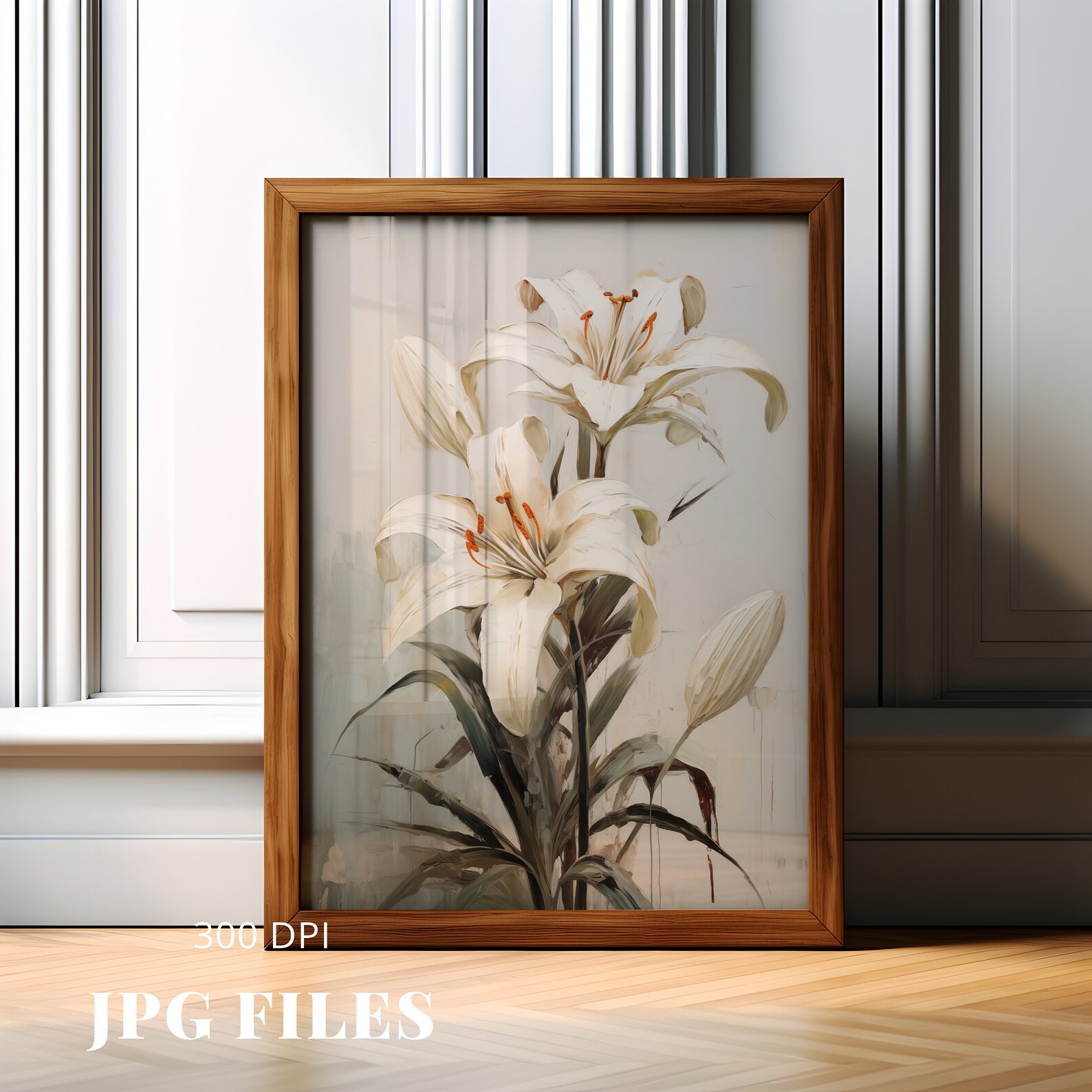Vintage White Lily Print: Rustic Floral Oil Painting (digital Download ...