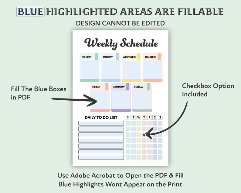 Editable Weekly Schedule Printable Cute Weekly Planner - Etsy
