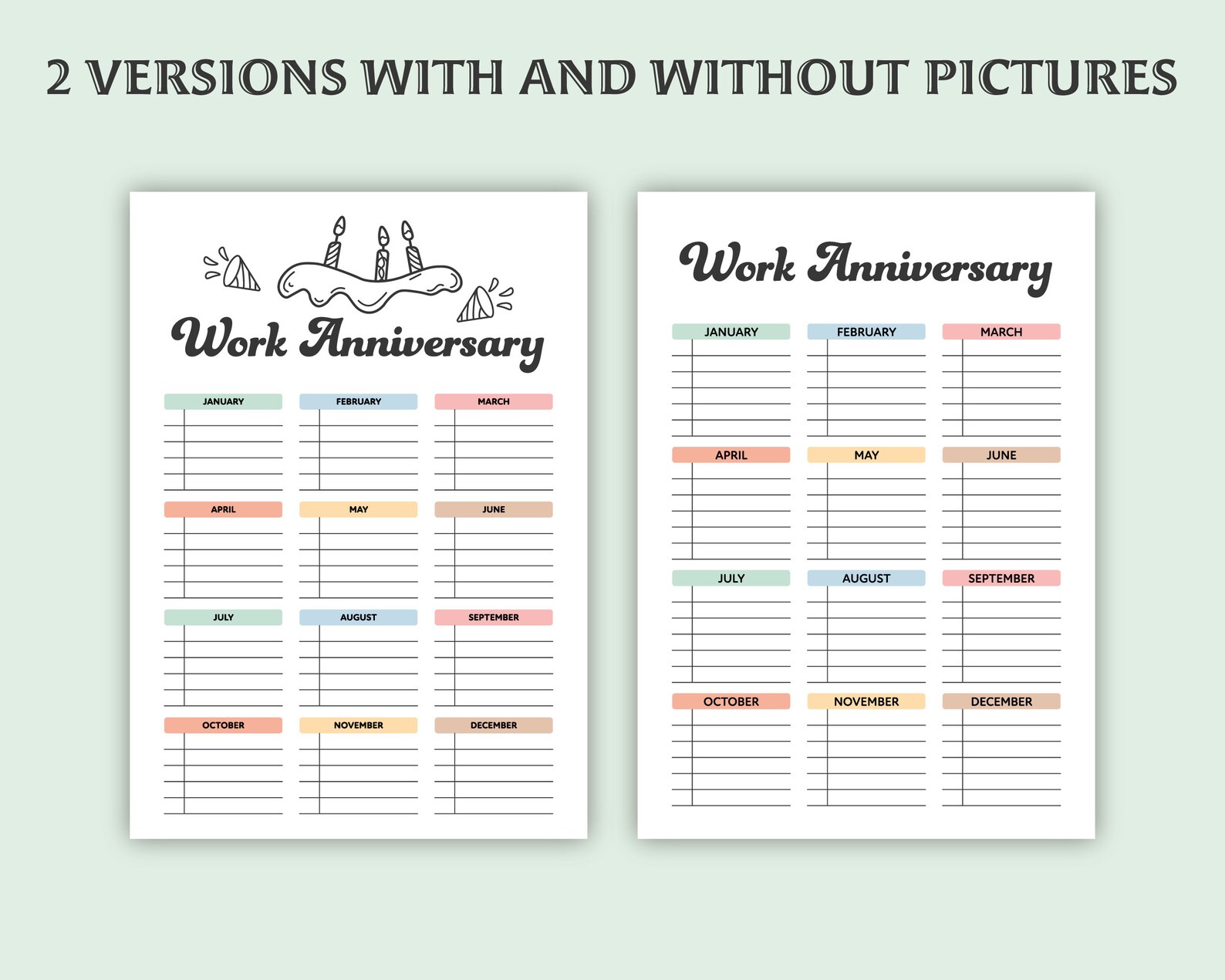 Editable Work Anniversary Tracker: Printable Employee Calendar (digital ...