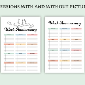 Editable Work Anniversary Tracker: Printable Employee Calendar (digital ...