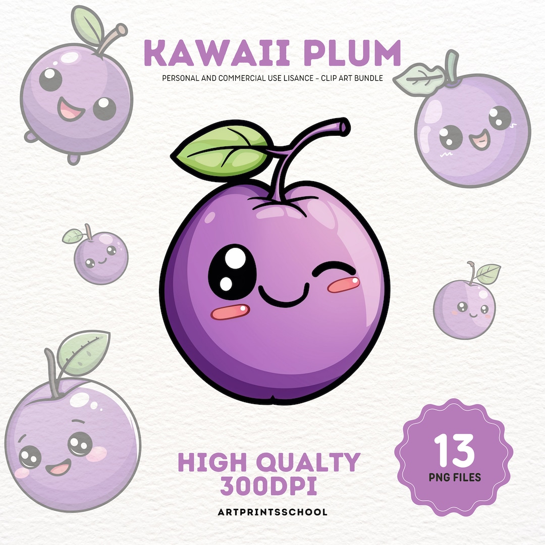 Kawaii Plum Fruit Clipart, Cute Fruit Clipart, Cute Plum Clipart, Cute ...