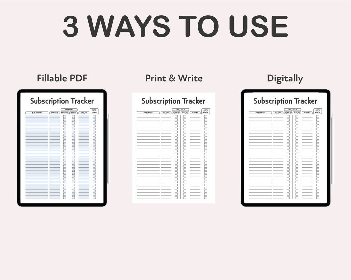Editable Subscription Tracker Printable: Expense & Budget Template (PDF ...