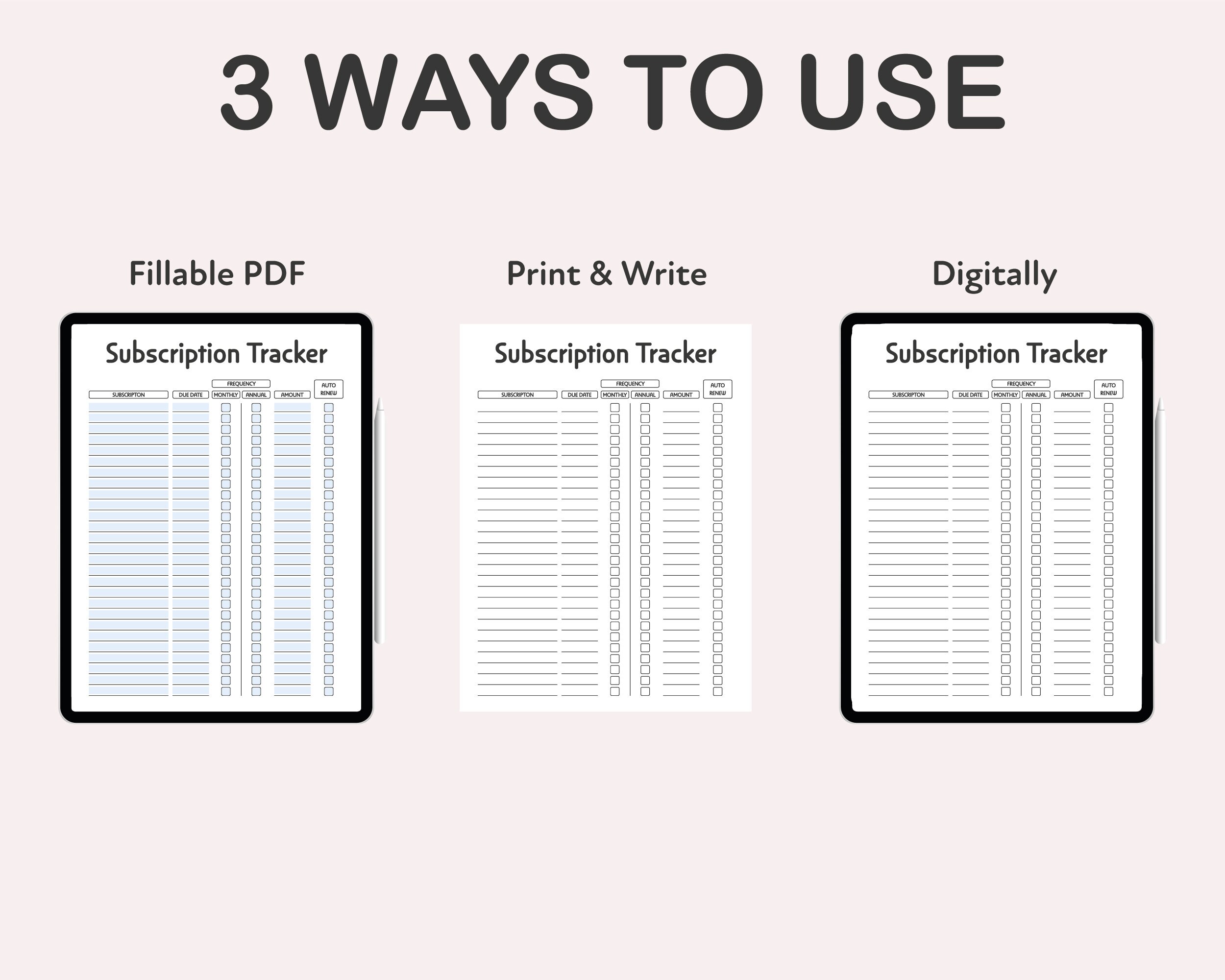 Editable Subscription Tracker Printable: Expense & Budget Template (PDF ...