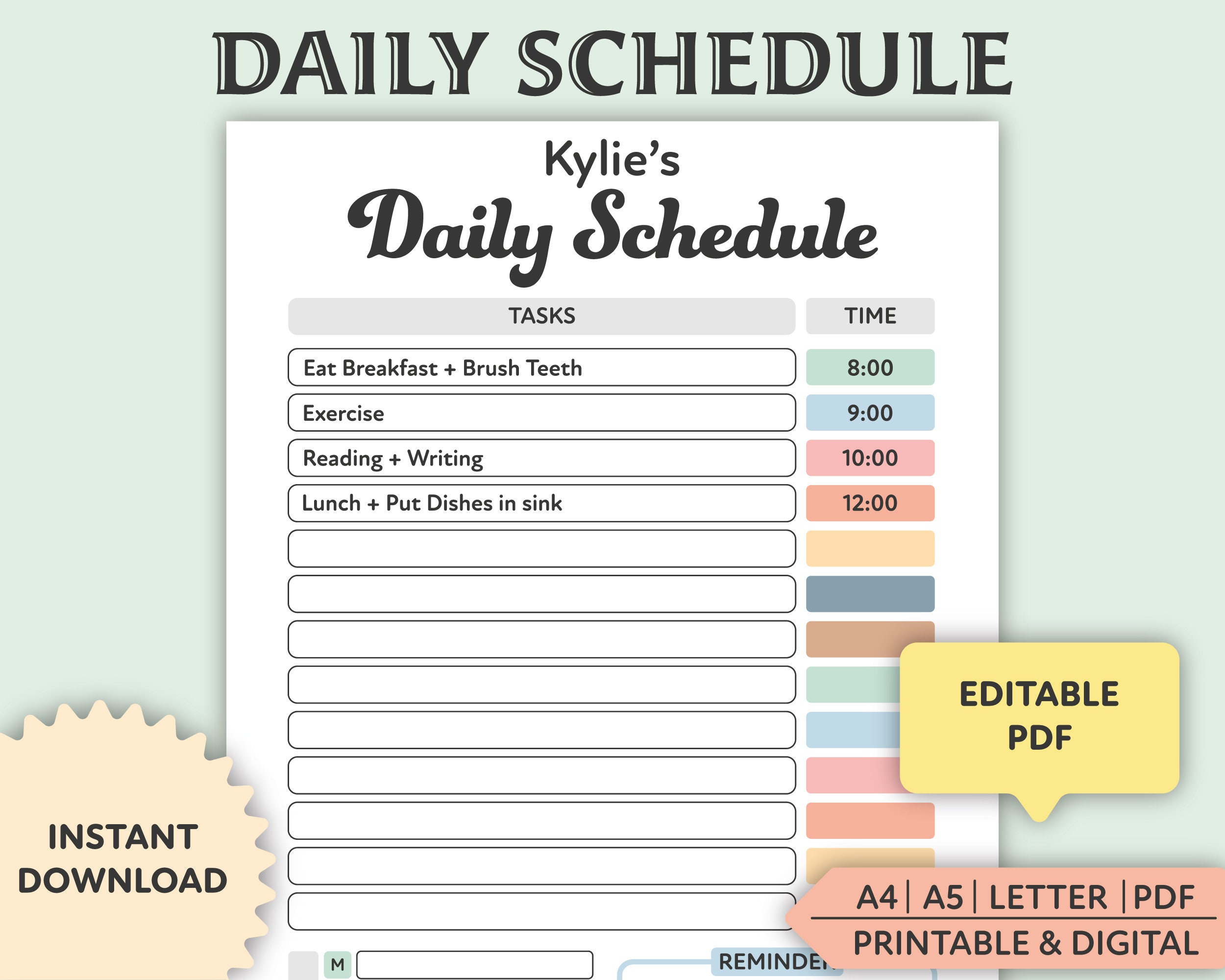 Daily Schedule Chart Template Printable