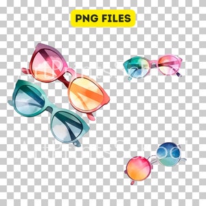 Watercolor Colorful Sunglasses Clipart, Beach Sunglasses Clipart, 15 ...