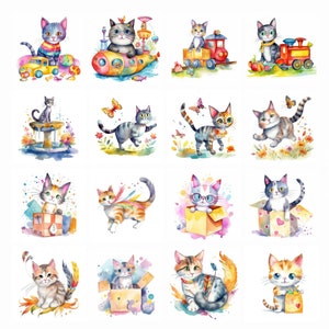 120+ Watercolor Playful Cat Clipart - Cute Cat PNG, Kitten Clipart ...