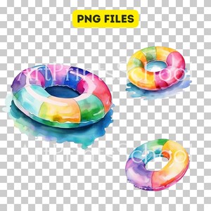 Watercolor Colorful Pool Float Clipart, Summer Clipart, Pool Party ...