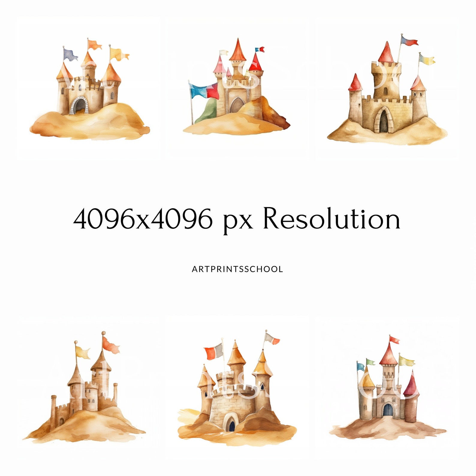 Watercolor Sandcastle Clipart: Beach Summer PNG (commercial Use) - Etsy
