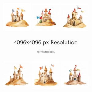 Watercolor Sandcastle Clipart, 15 PNG, Sand Castle Clipart, Beach ...