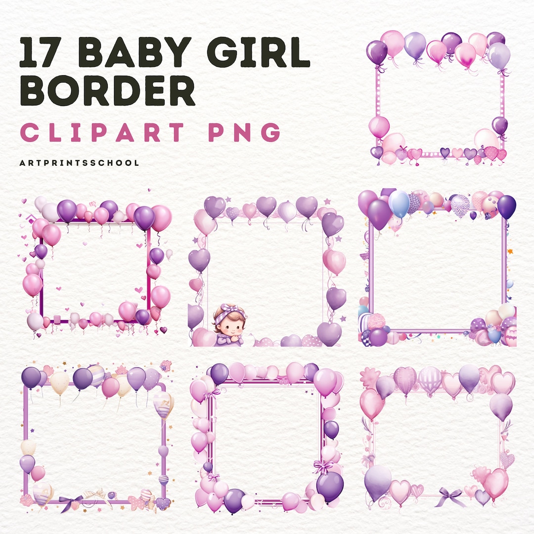 Baby Girl Borders and Frames Clipart Bundle of 17 - Pink and Purple ...