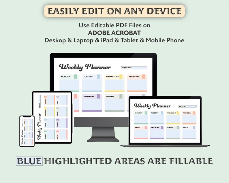 Editable Weekly Planner Printable: A4 A5 Letter Sizes (PDF) - Etsy