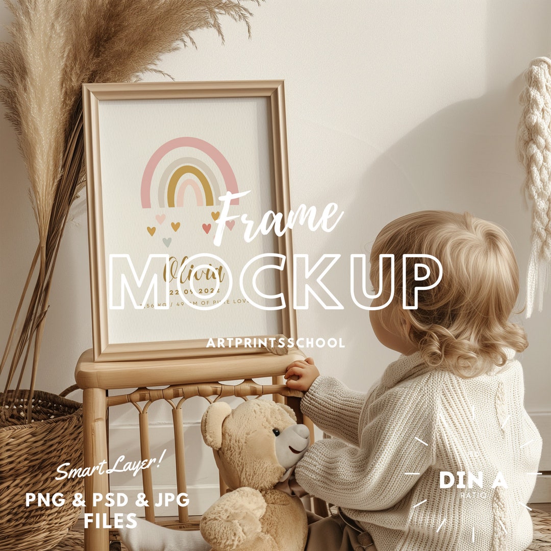 Nursery Frame Mockup With Child Person, DIN A4 Kid Room Mockup, Wall ...