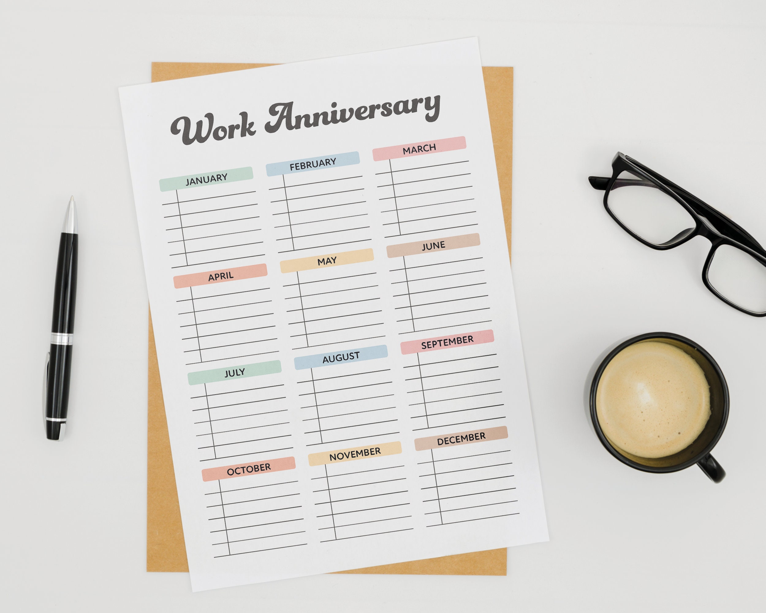 Editable Work Anniversary Tracker: Printable Employee Calendar (digital ...