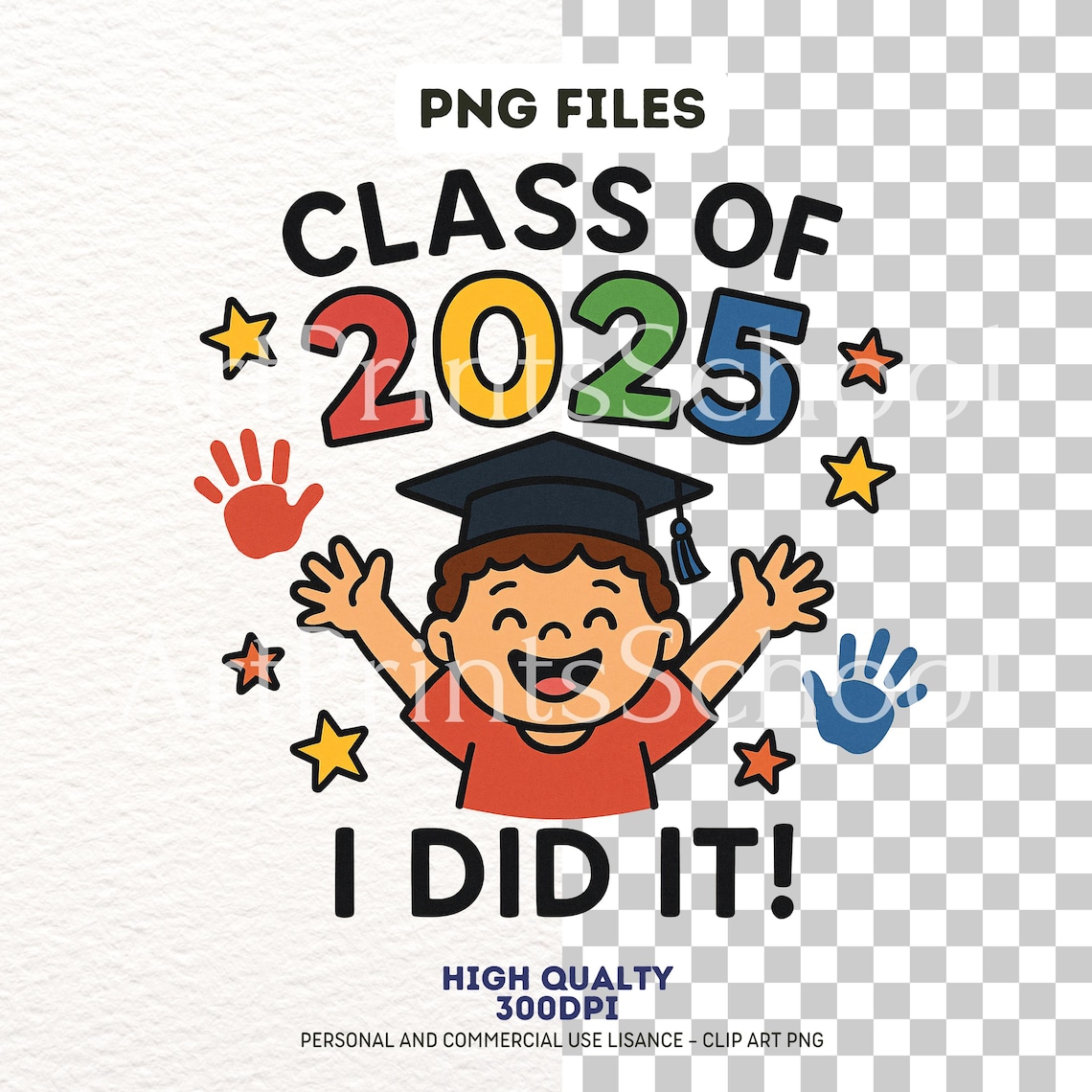 Class of 2025 Graduation PNG: Rainbow Handprints & Stars (digital ...