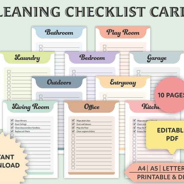 Cleaning Chore Cards - Etsy