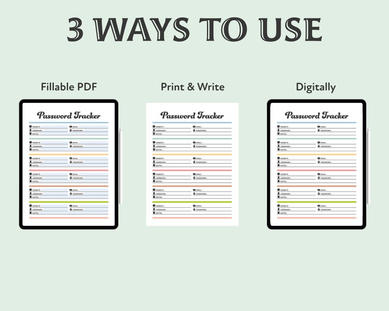 Editable Password Tracker Printable: A4, A5, Letter (digital Download ...