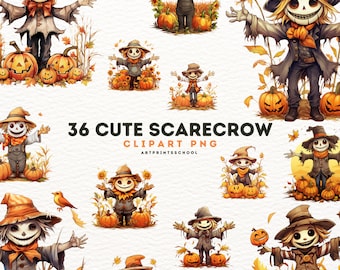 Cute Scarecrow Clipart Bundle, Fall Autumn Thanksgiving Clipart, Jpgs ...