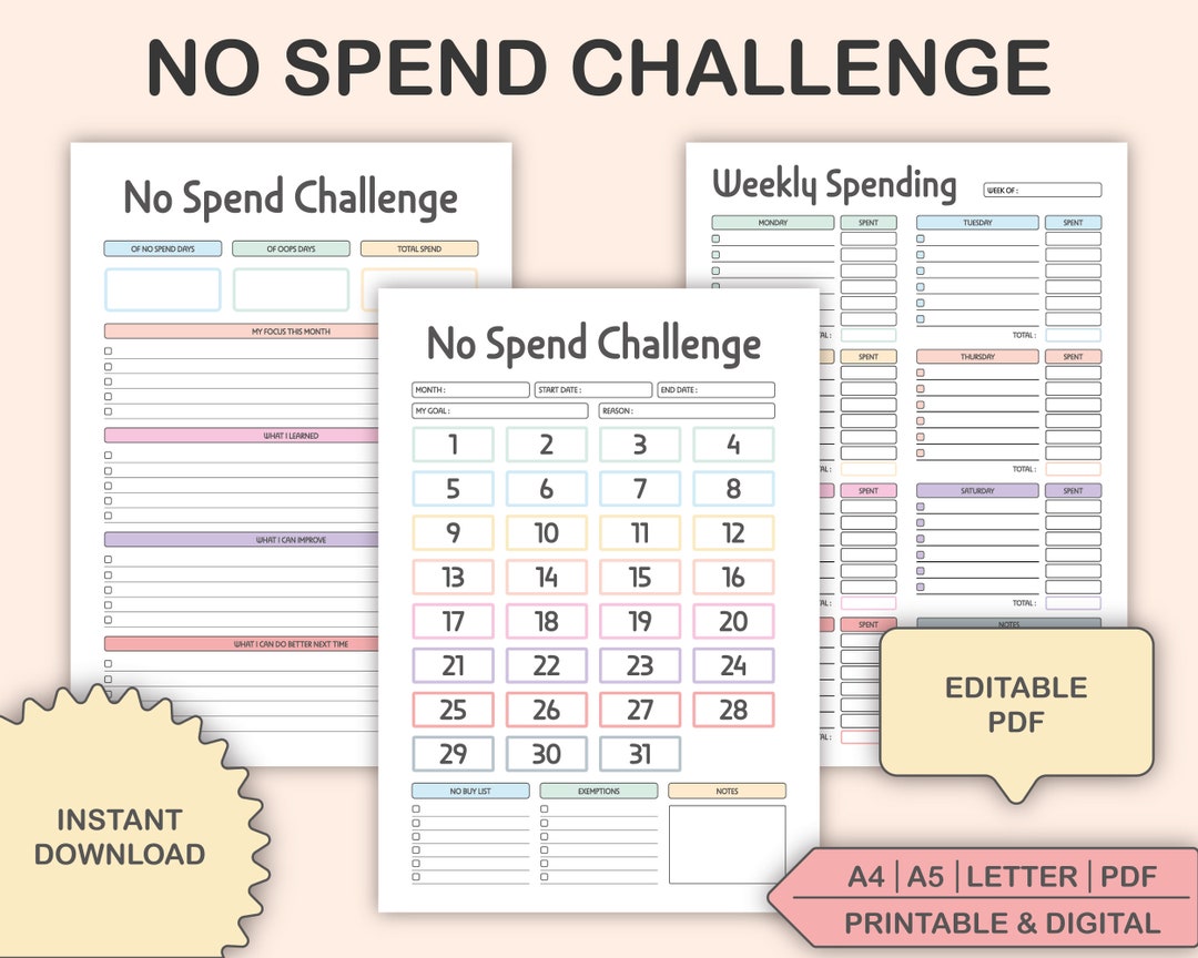 Editable No Spend Challenge, Printable, No Spending Tracker, No Spend ...