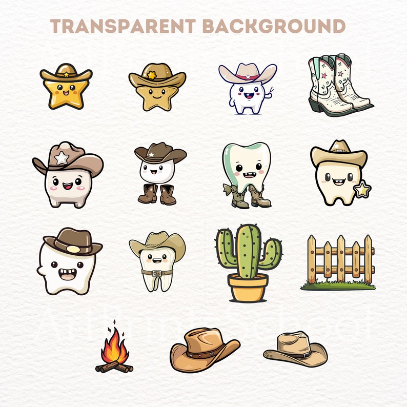 Kawaii Cowboy Tooth Clipart: Western Png Designs (digital Download) - Etsy