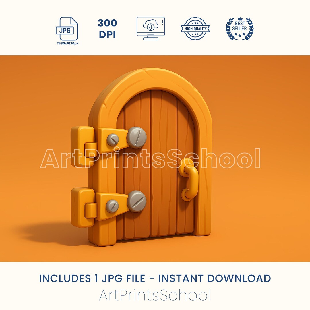 Cartoon Door 3D Illustration | Stylized Wooden Entry With Oversized ...