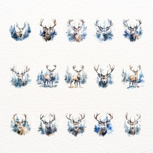 Winter Stag Clipart, 15 Watercolor High Quality PNG, Memory Books, Junk ...