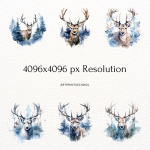 Winter Stag Clipart, 15 Watercolor High Quality PNG, Memory Books, Junk ...