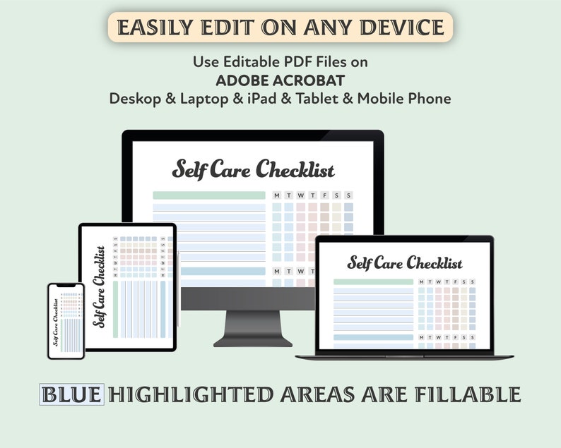 Editable Self Care Checklist Printable Self Care Planner - Etsy