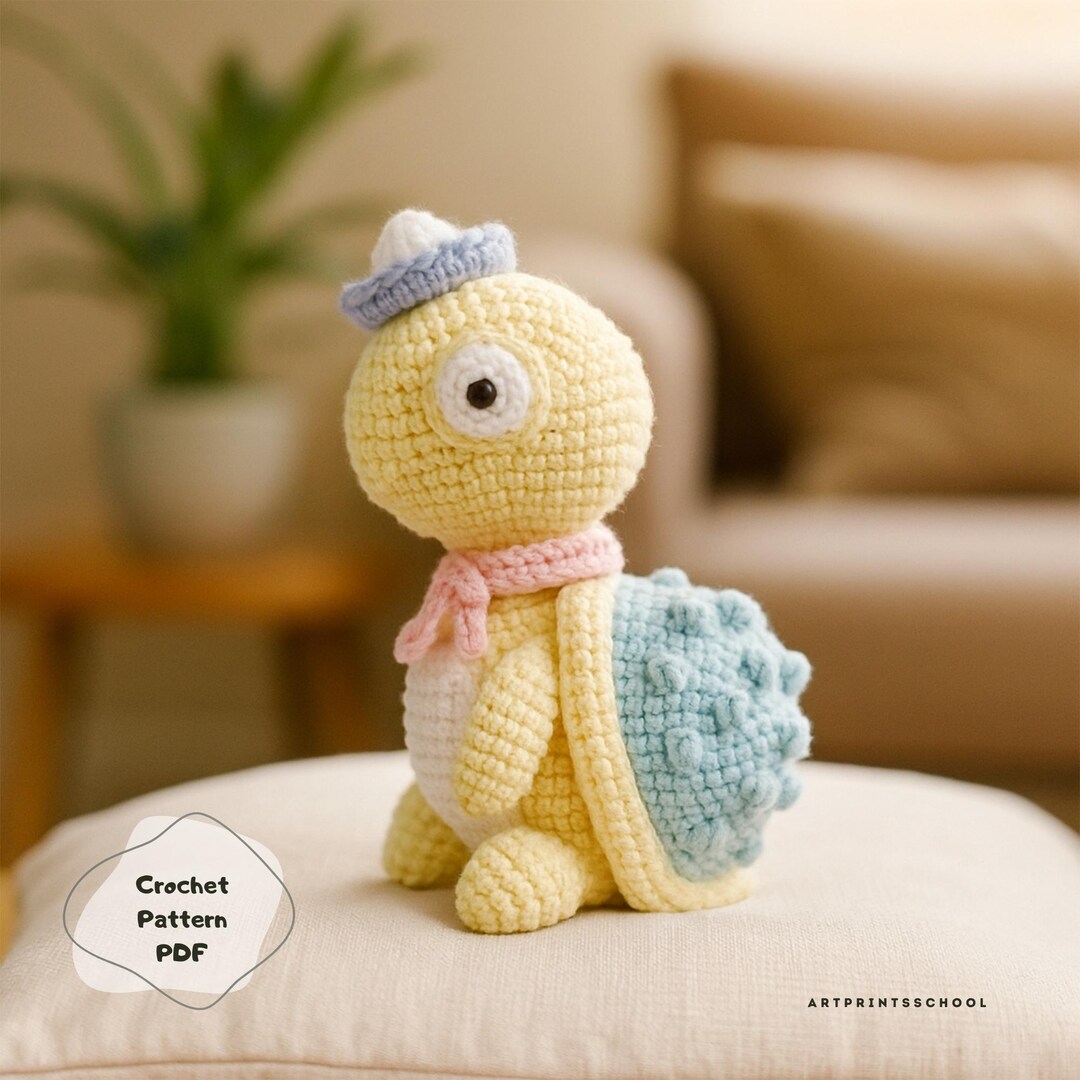 Cute Turtle Amigurumi Crochet Pattern PDF – Pastel Plush Toy With Hat ...