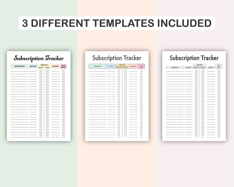 Editable Subscription and Membership Tracker for Organizing and ...