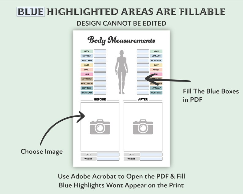 Editable Body Measurement Tracker Printable Weight Loss - Etsy