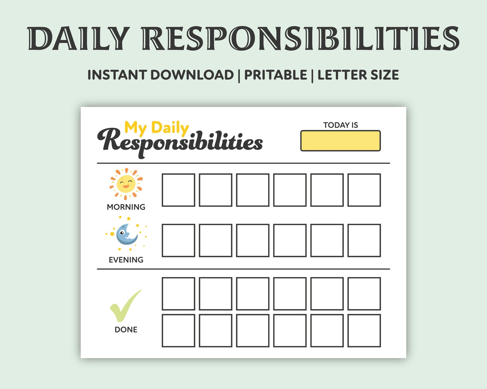 Kids Daily Responsibilities Chart Printable Chore Chart for - Etsy